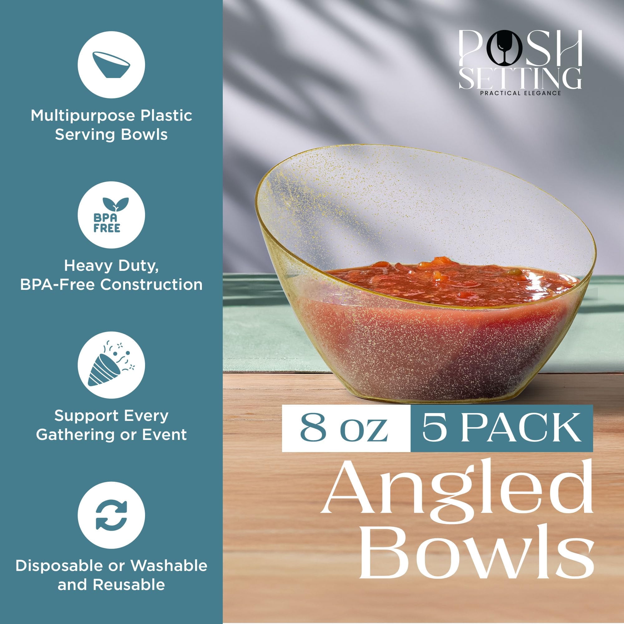 Posh Setting Gold AJH3 Plastic Serving Bowls - Angled, Disposable for ...