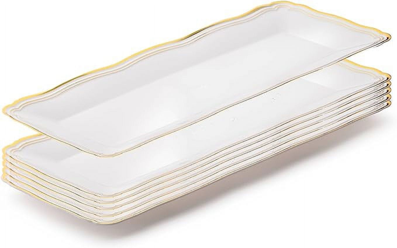 Posh Setting Plastic Serving Tray White Plastic Tray with Gold Rim ...
