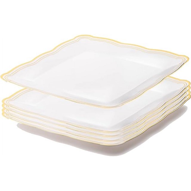 Posh Setting Plastic Serving Tray White Square Plastic Tray with Gold ...