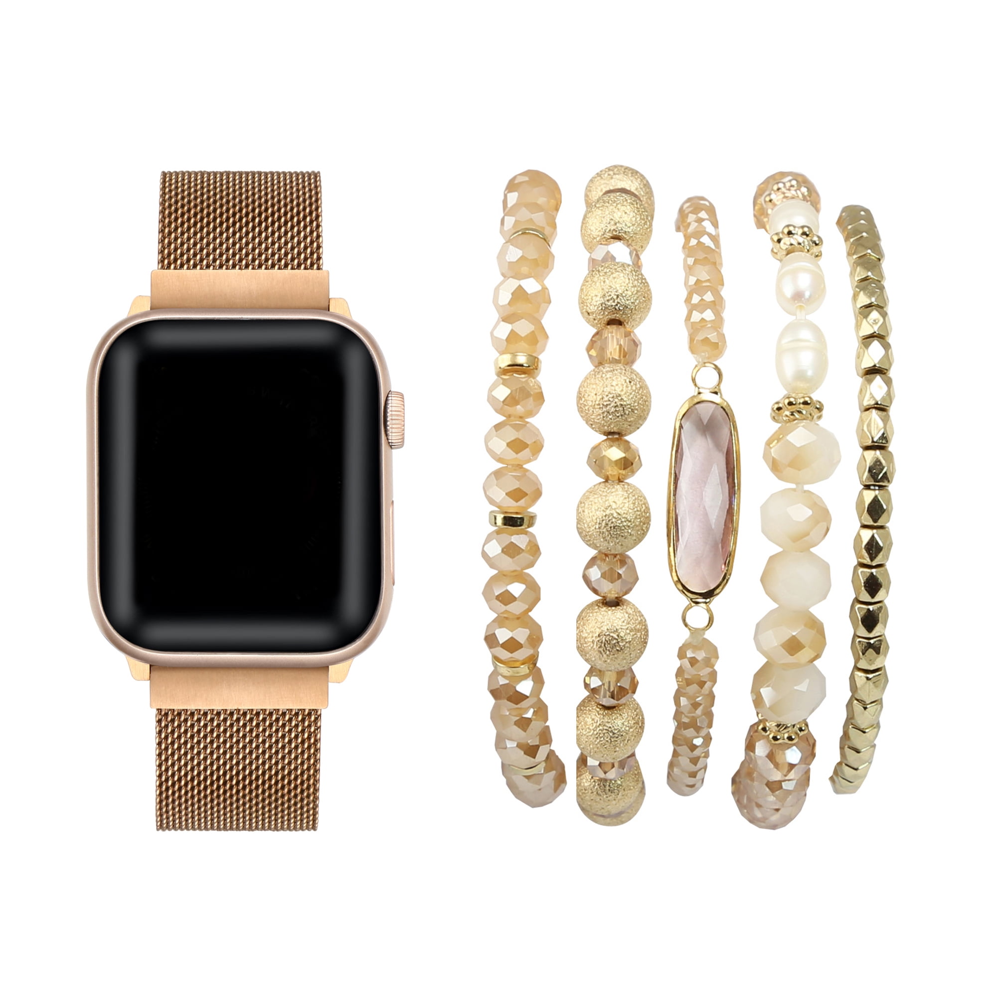 Posh Tech Rose Gold Metal Loop Band Bundle for Apple Watch-Stylish -Size 42mm-49mm - Walmart.com