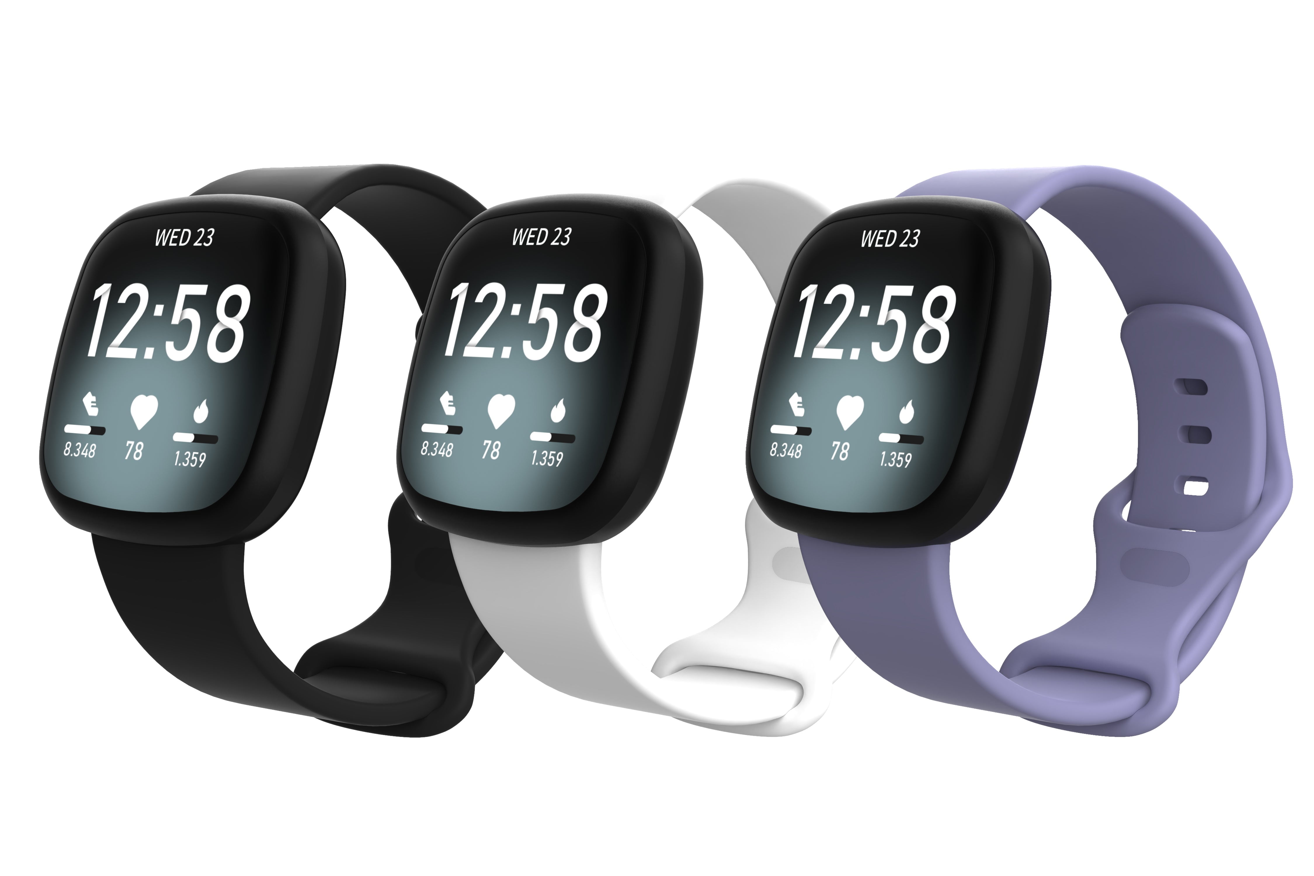 Posh Tech Unisex 3-Pack Silicone Bands for Fitbit Versa 3 & Sense ...