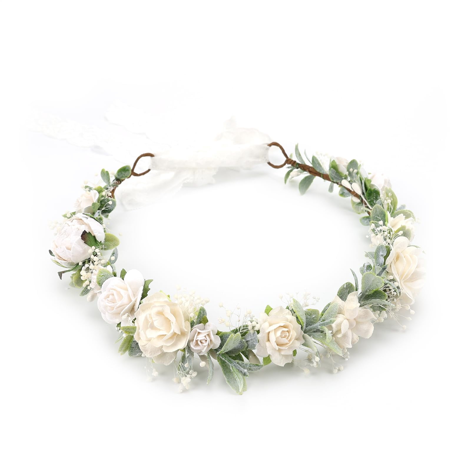 PoshMyra Greenery Flower Crown for Girls White Floral Holo Hair ...