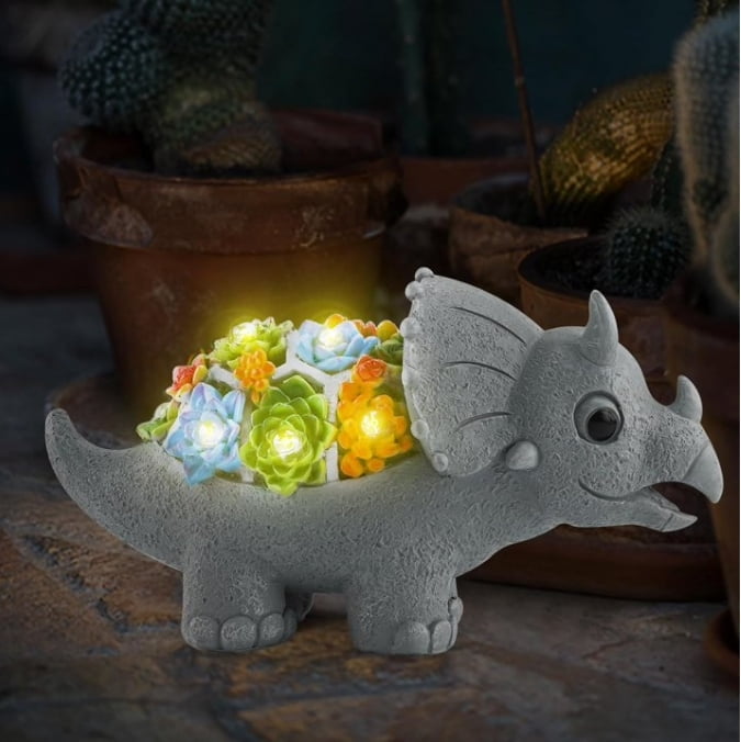 Poshetion Dinosaur Statue Solar Garden Decor, Outdoor Dinosaur ...