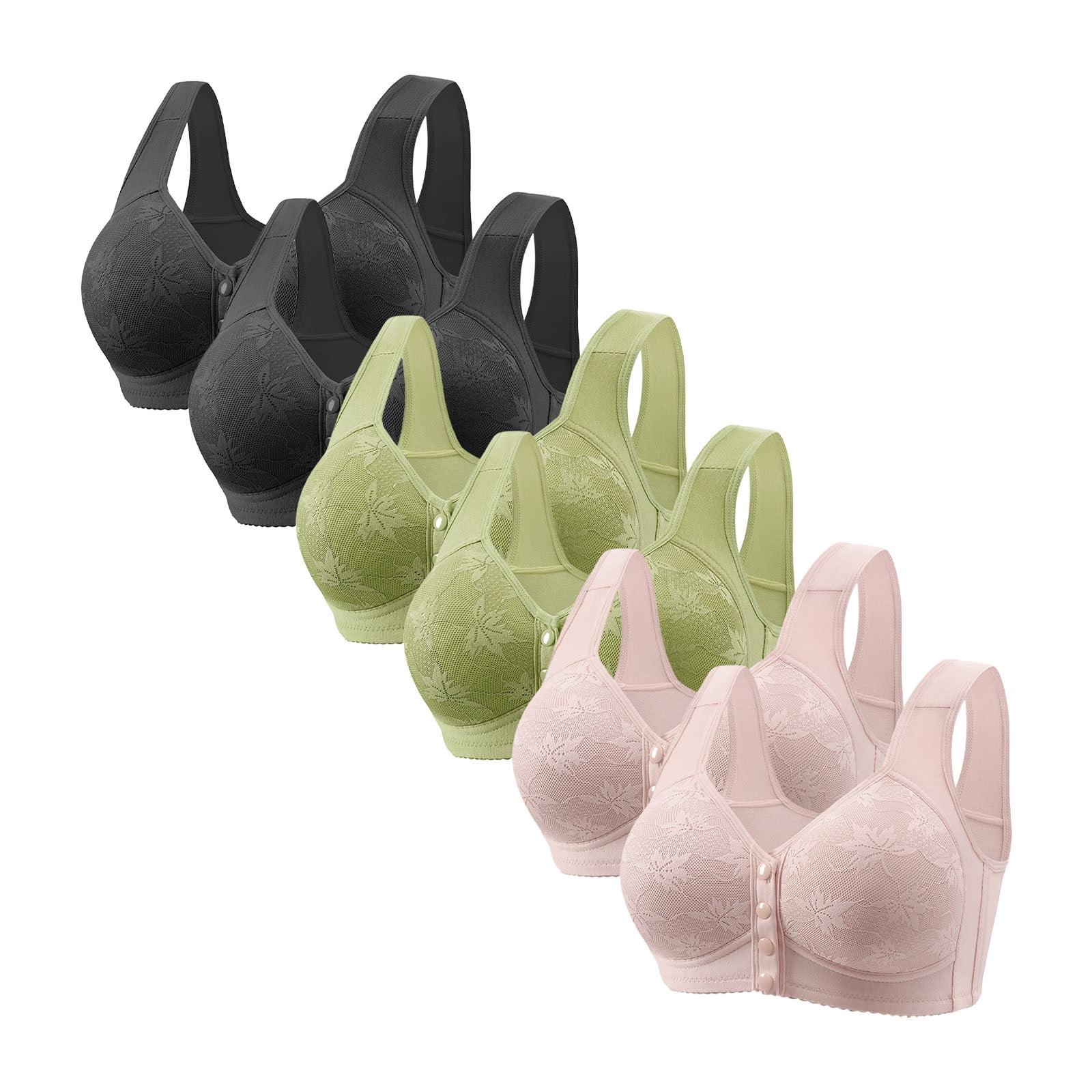 Posijego 6 Pack Everyday Bra for Women Front Closure Push-Up Bra ...