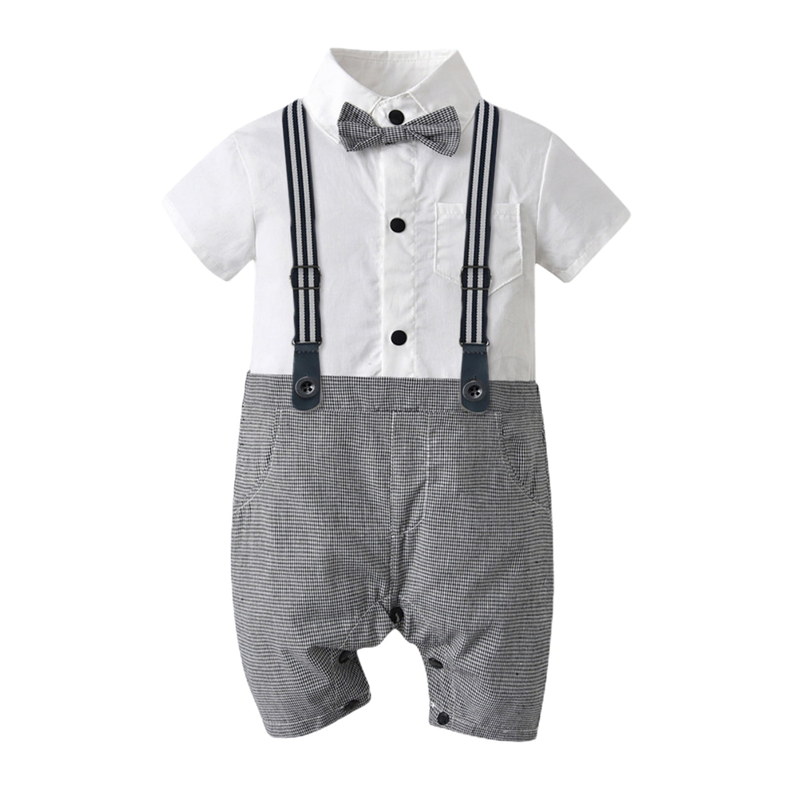 Posijego Baby Boys Gentleman Rompers with Bowtie Summer Short Sleeve ...
