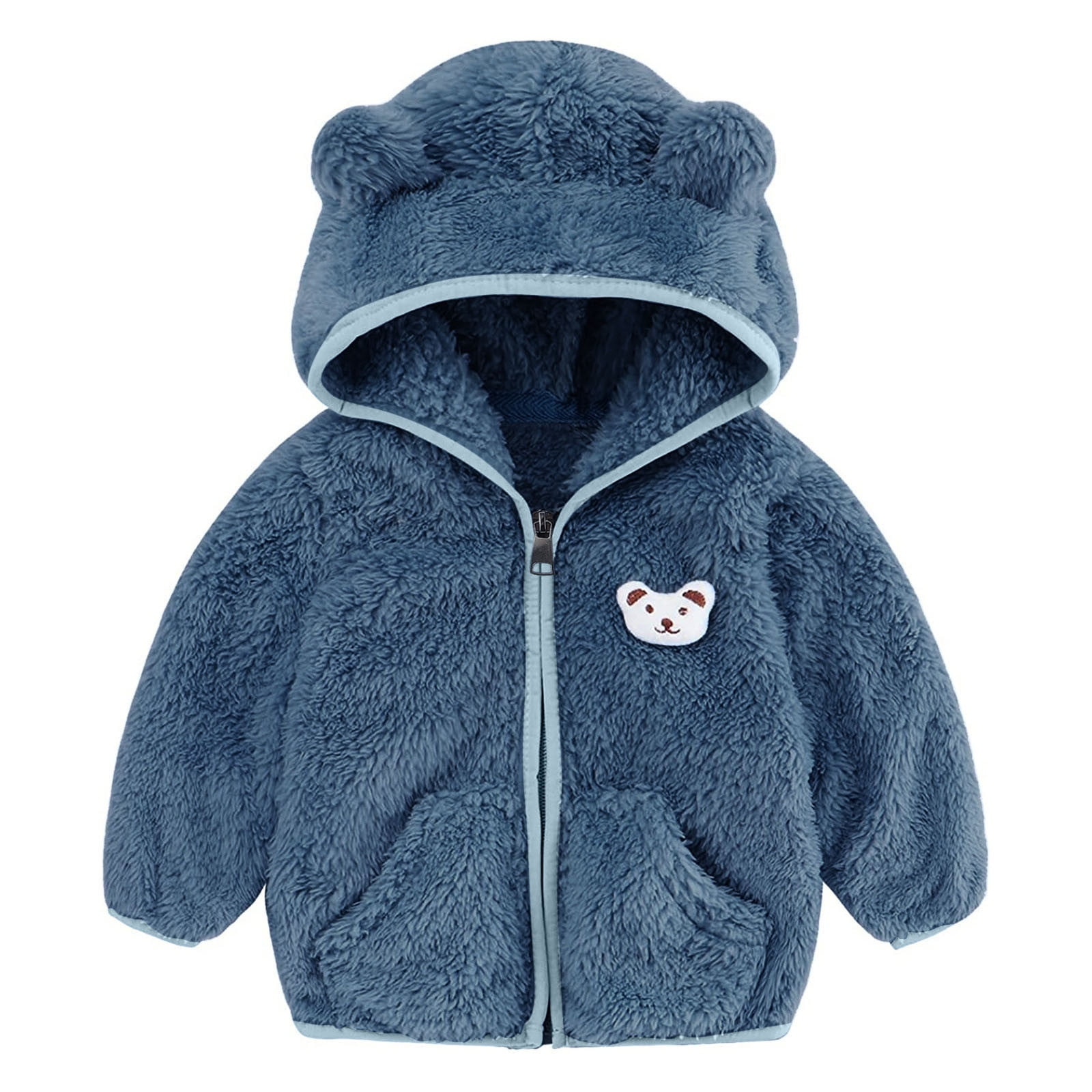 Posijego Baby Girl Boy Fuzzy Jacket Cute Ears Solid Color Hooded Coat ...