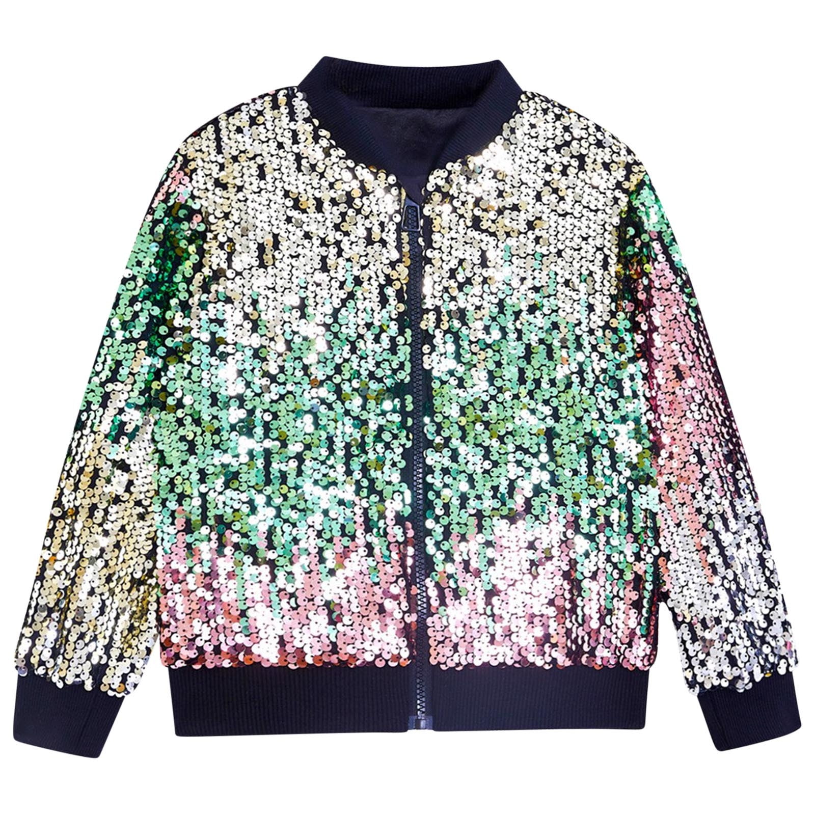 Posijego Boys Girls Sequin Jacket Glitter Long Sleeve Zip up Coat ...