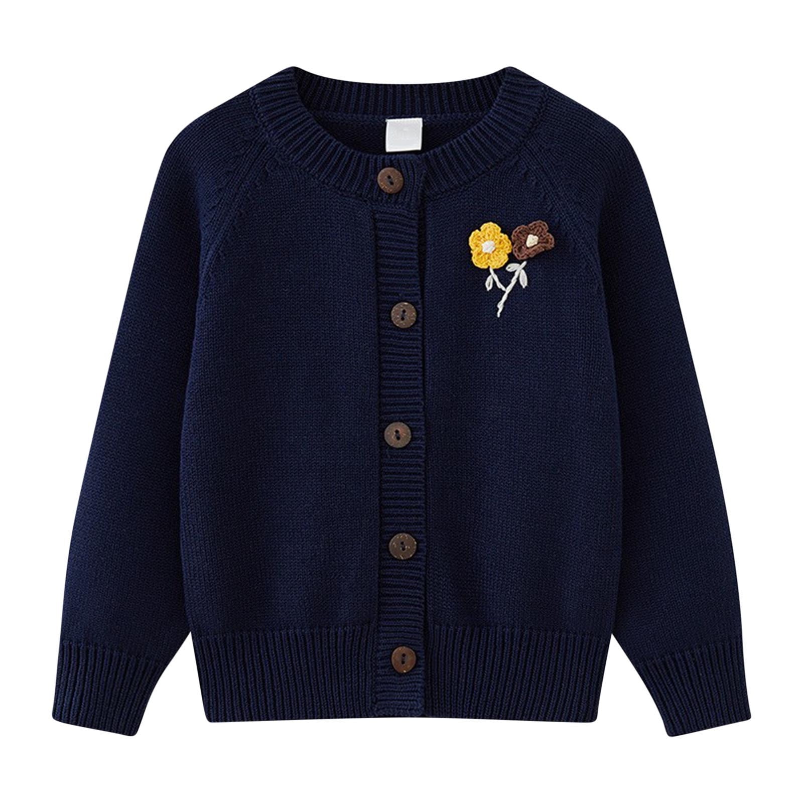 Posijego Cardigans for Girls Embroidery Flower Knit Open Front Sweater ...