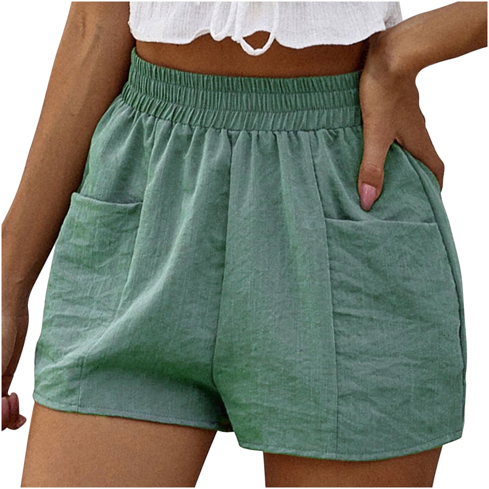 Posijego Cotton Linen Beach Shorts for Women High Waisted Casual Pants ...