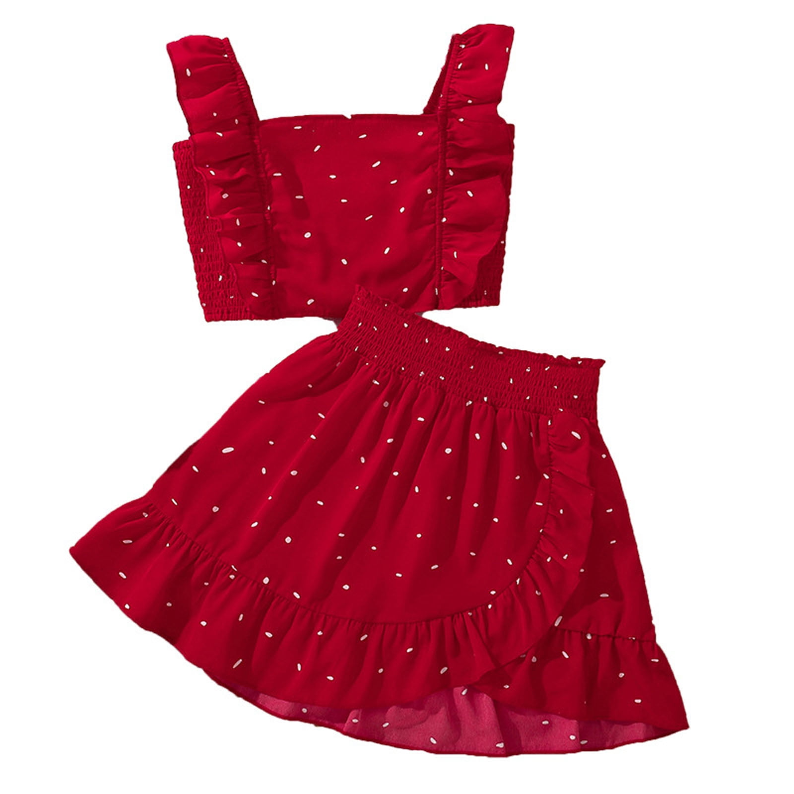 Posijego Girls 2 Piece Skirt Sets Cute Ruffle Tops + Smocked Skirts ...