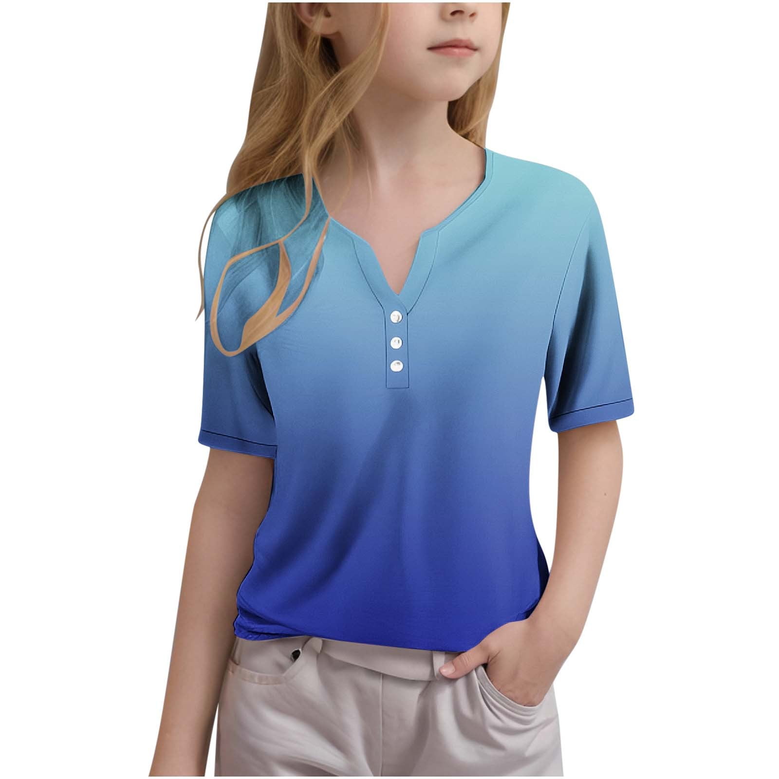 Posijego Girls Blouses V Neck Button Short Sleeve Shirt Kids Summer ...