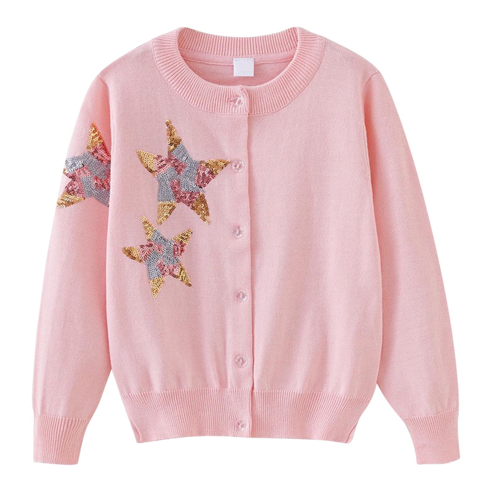 Posijego Girls Cardigan Sweater Sequins Stars Knit Open Front Casual ...