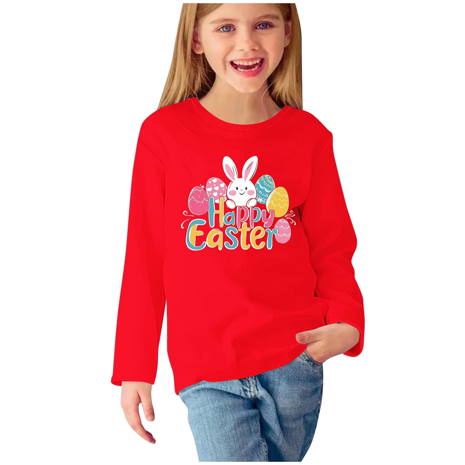 Posijego Girls Easter Shirts Little Girl Long Sleeve Crew Neck Tee T ...