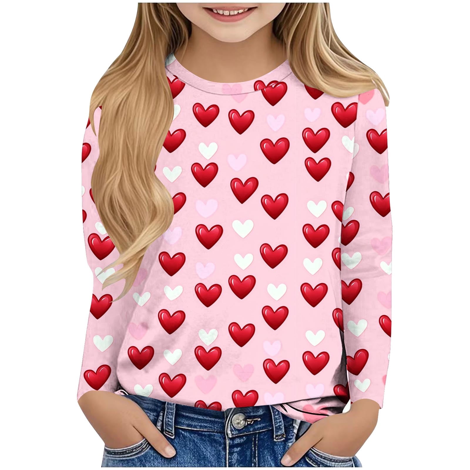Posijego Girls Heart Long Sleeve Shirts Valentine's Day Printed Graphic ...