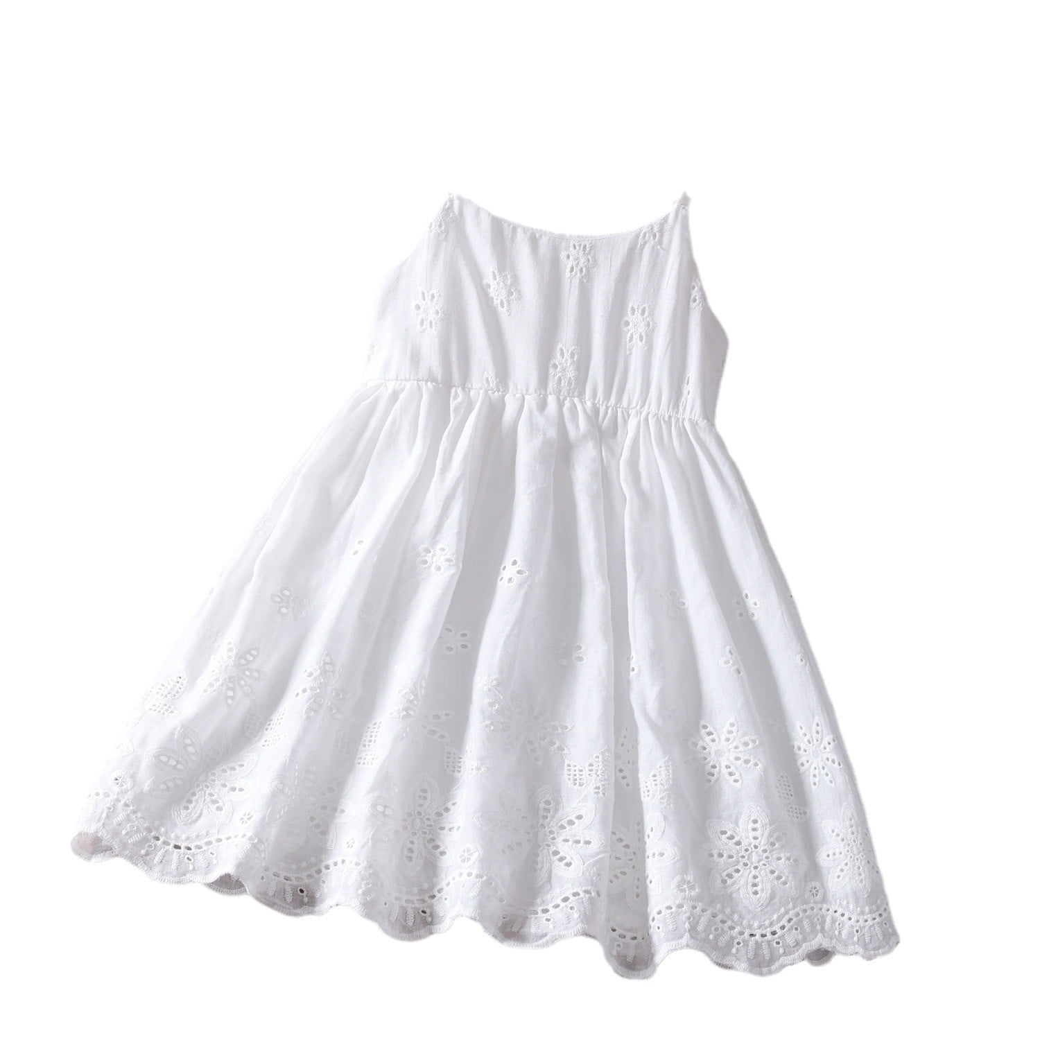 Posijego Girls White Dress Cotton Puff Short Sleeve A-Line Dresses ...