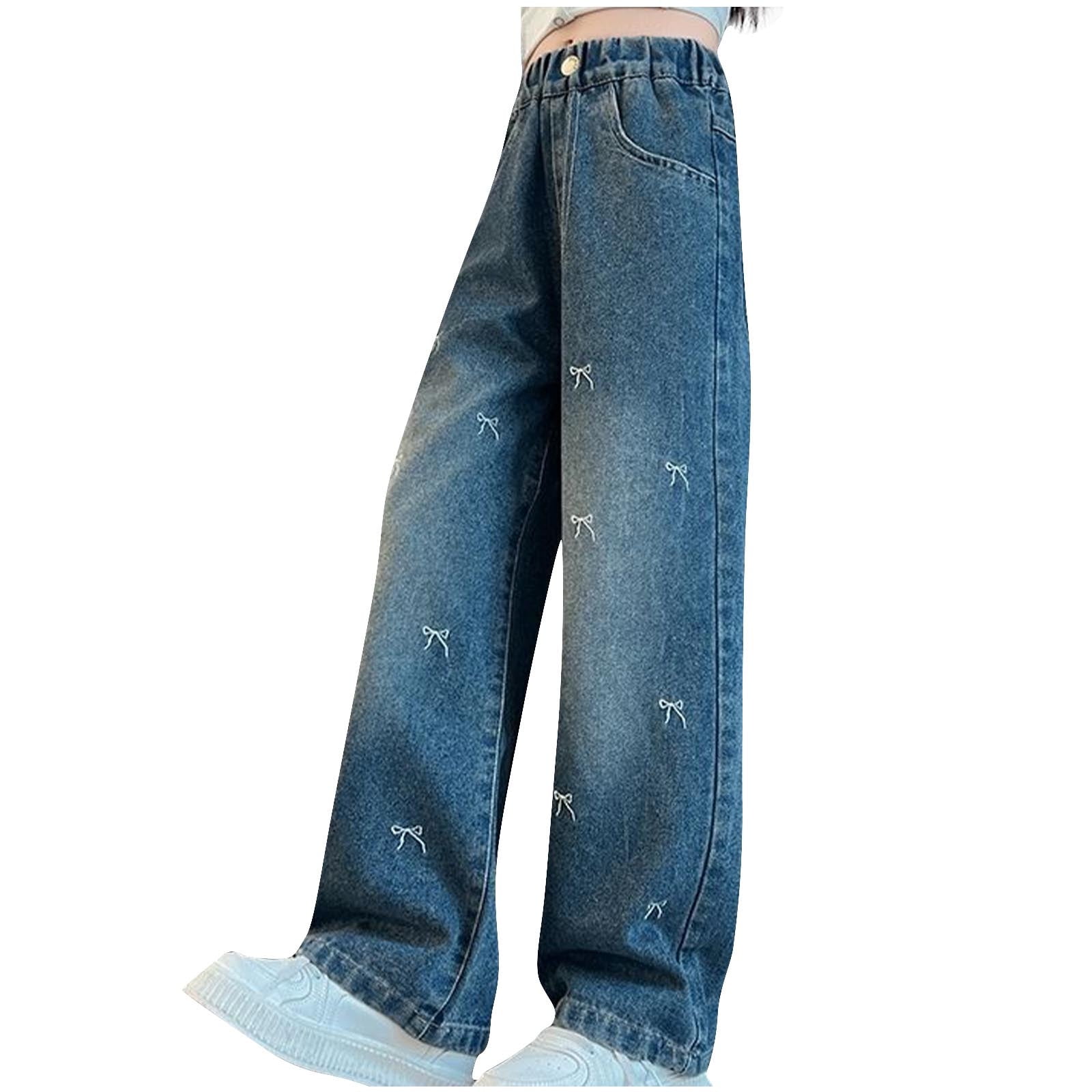 Posijego Girls Wide Leg Jeans Elastic High Waist Denim Pants Trendy ...