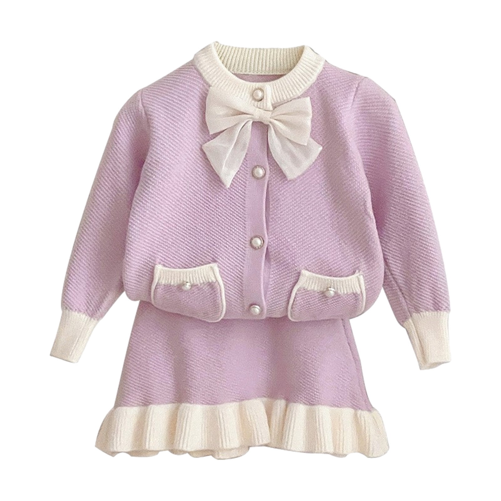Posijego Kids Girls 2 Piece Outfits Bowtie Long Sleeve Button Down ...
