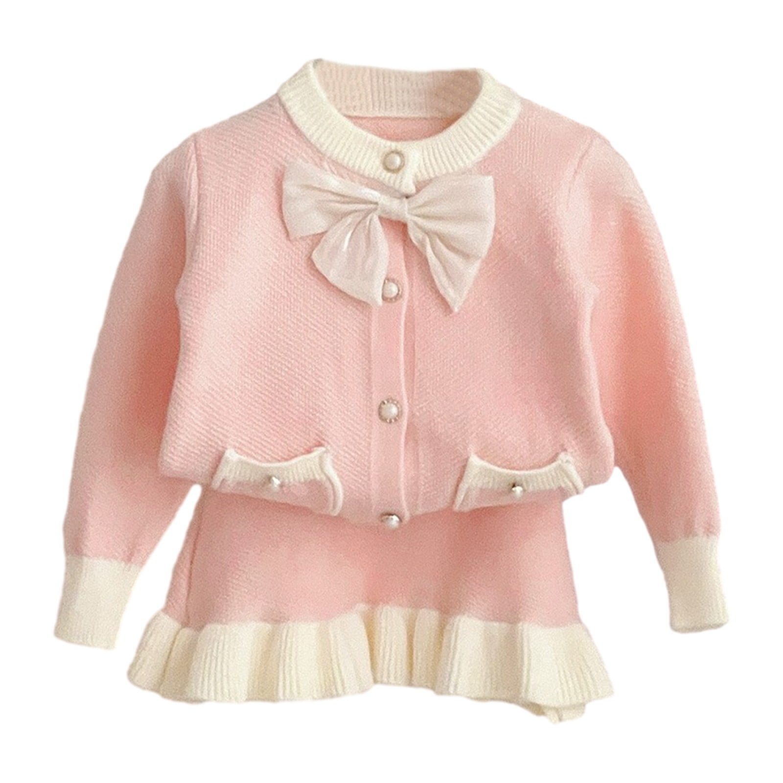 Posijego Kids Girls 2 Piece Outfits Bowtie Long Sleeve Button Down ...