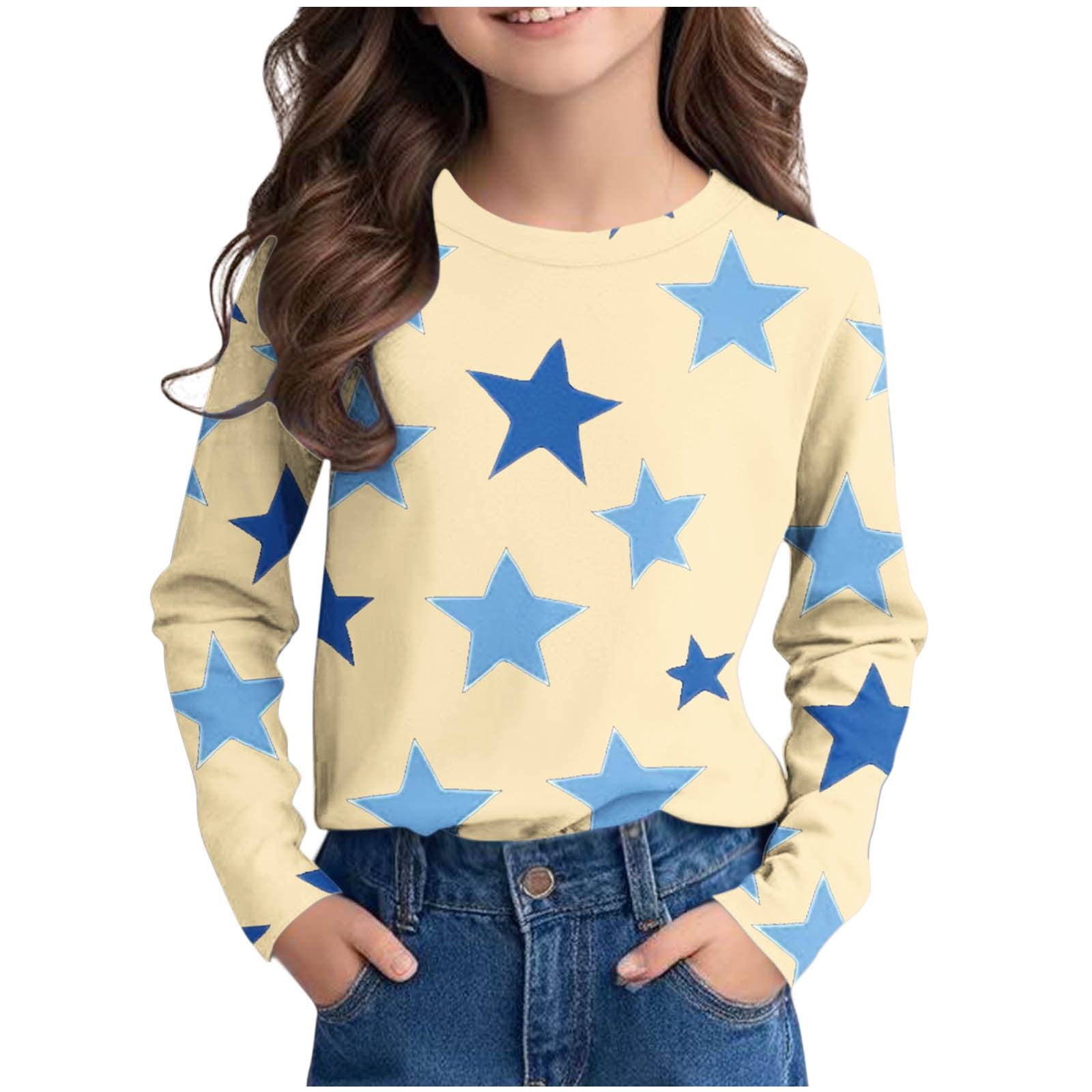 Posijego Kids Long Sleeve Shirts Star Printed Comfy T-Shirts Cartoon ...