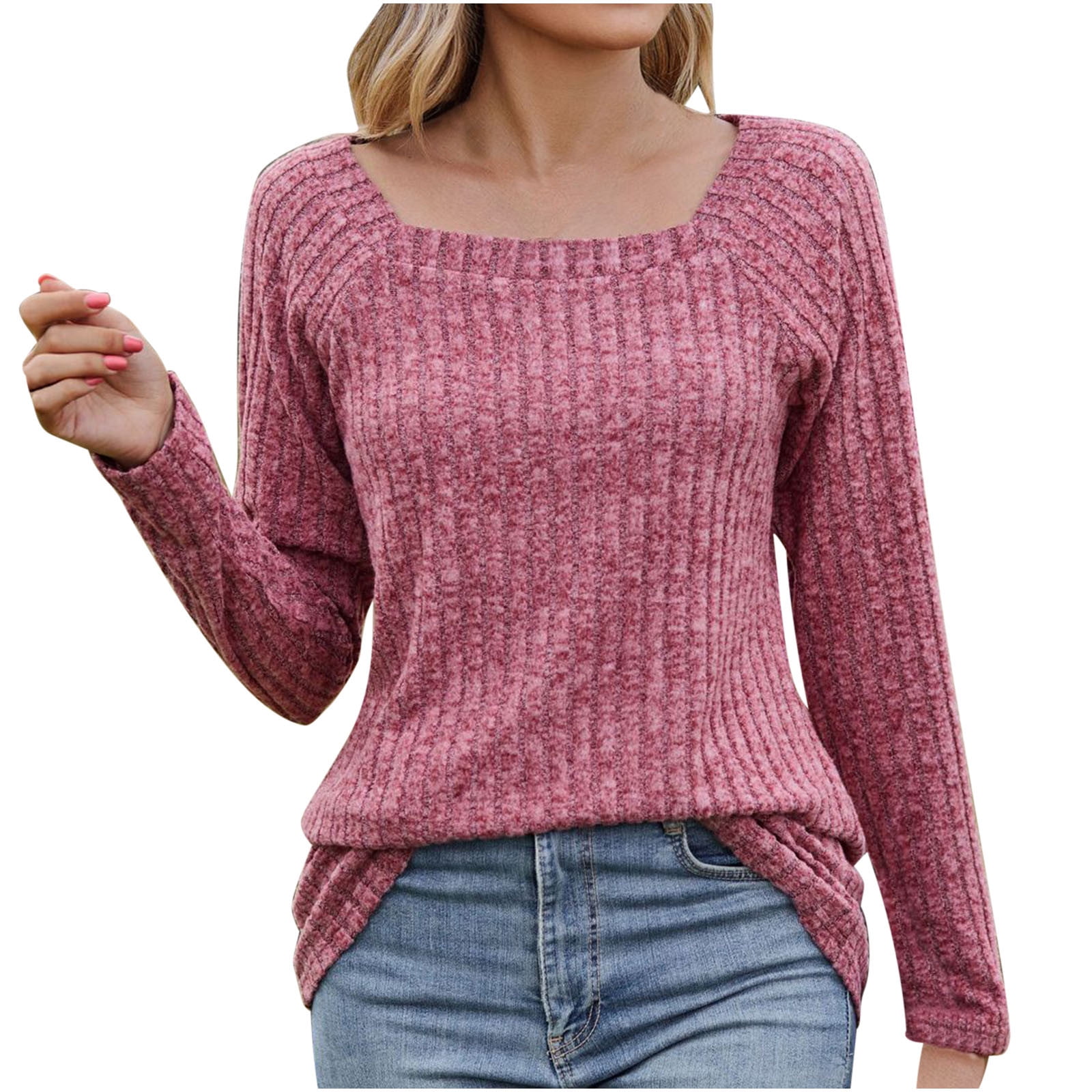 Posijego Long Sleeve Shirts for Women Square Neck Fall Tunic ...