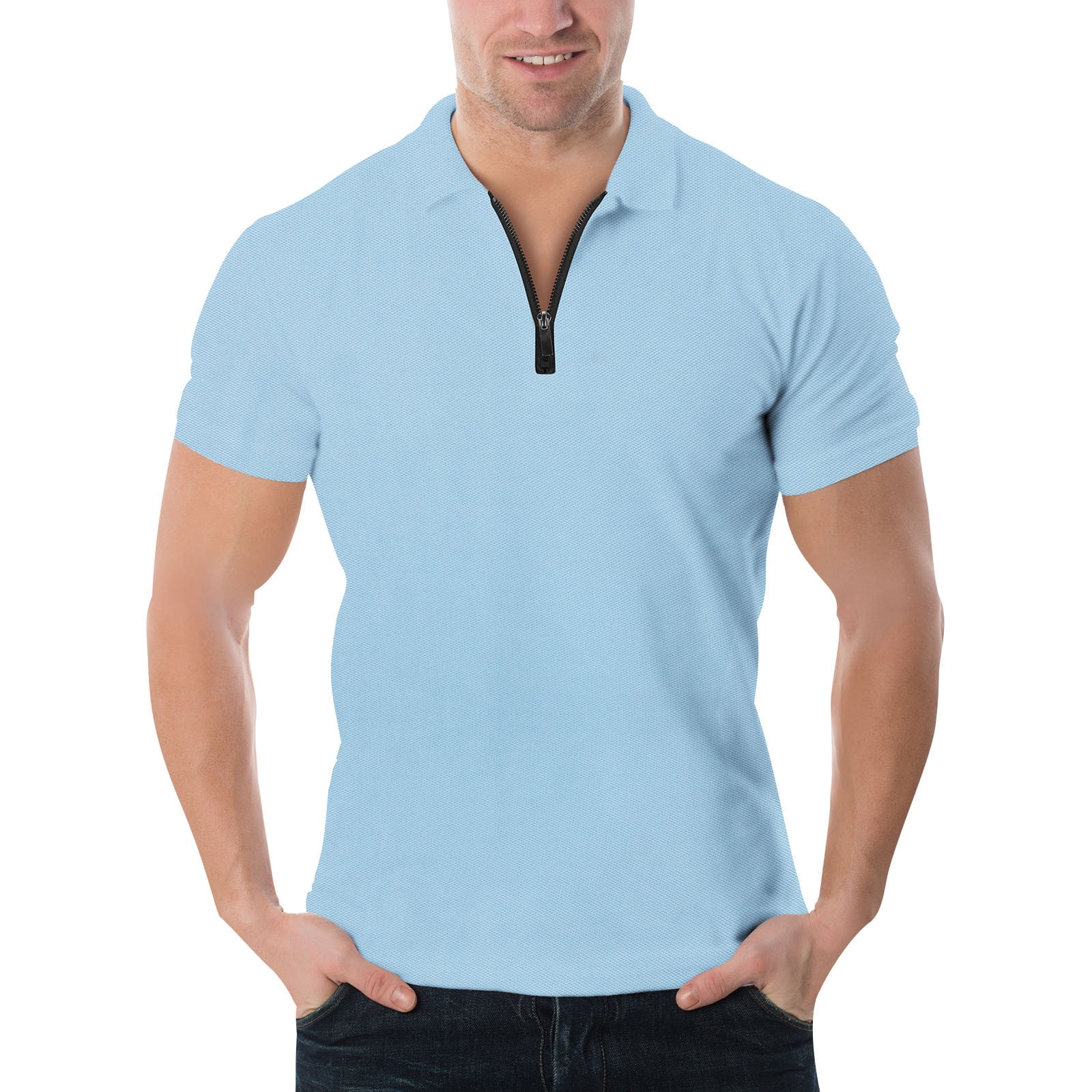 Posijego Men's Zipper Golf Shirts Short Sleeve Muscle Athletic Shirt Summer Outdoor Sports T ...