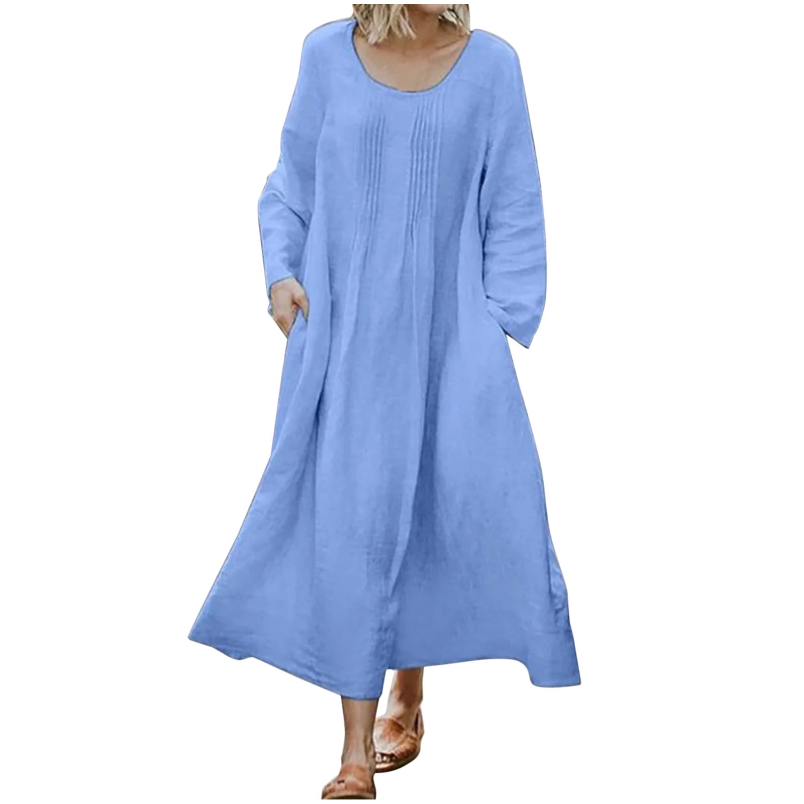 Posijego Plus Size Maxi Dress For Women Cotton Linen Loose Casual