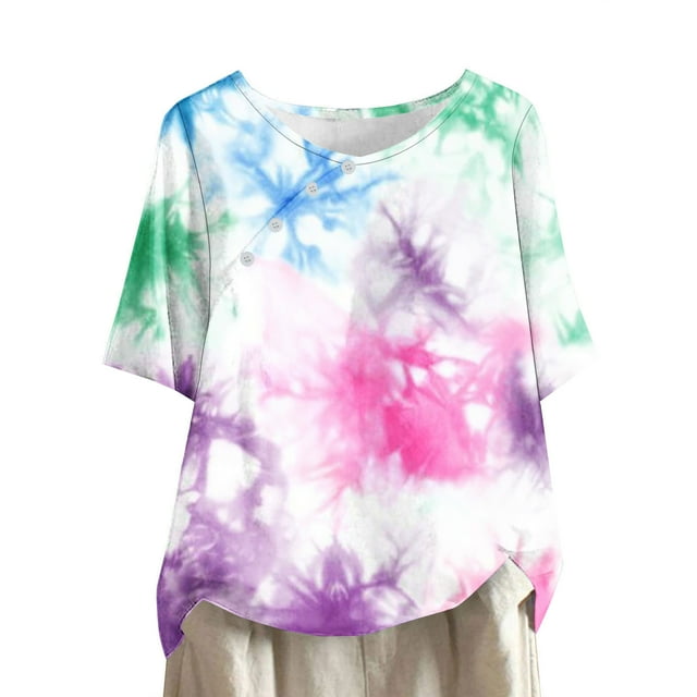 Posijego Plus Size Tops For Women Tie Dye Graphic Shirts Short Sleeve