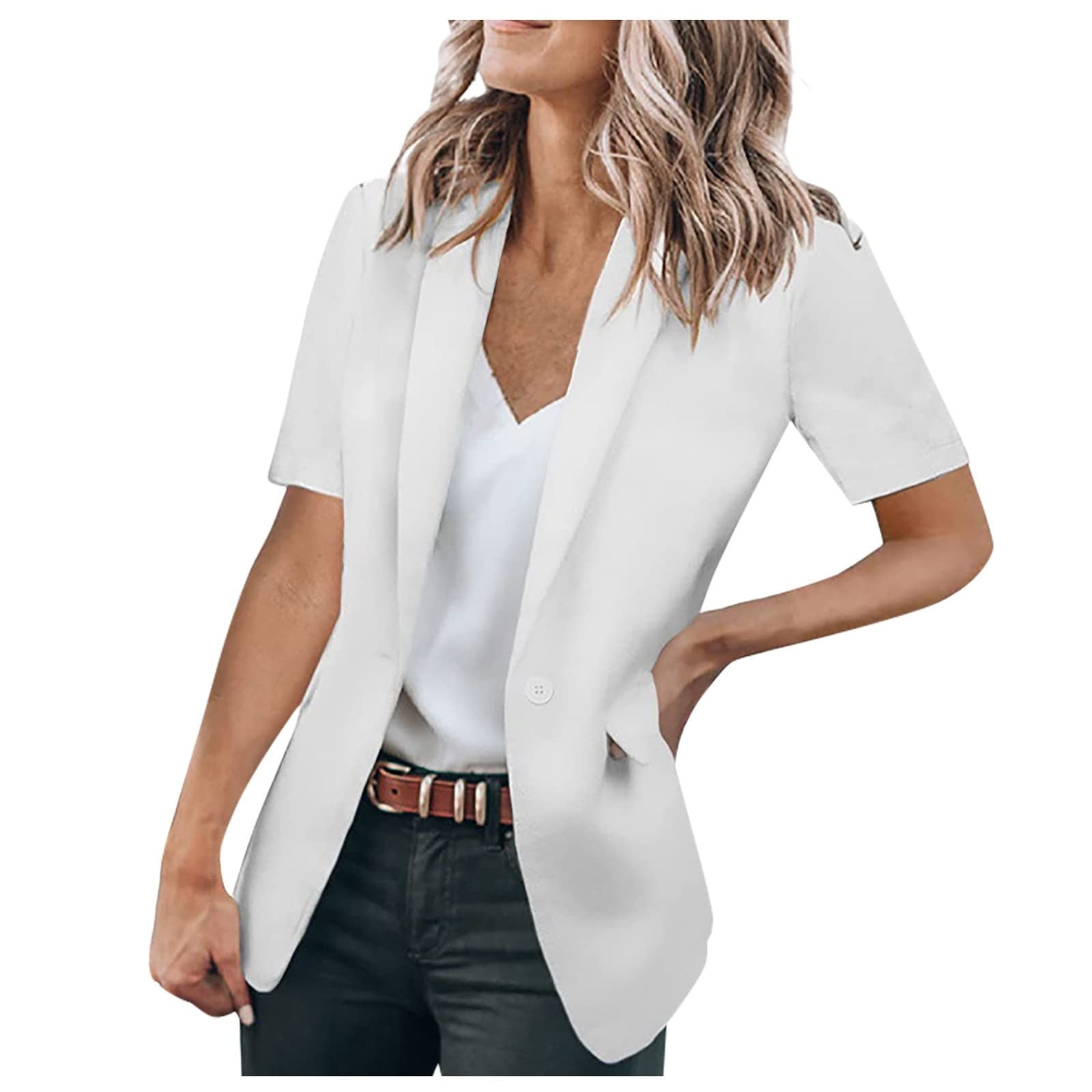 Posijego Summer Blazer for Women One Button Short Sleeve Blazers ...