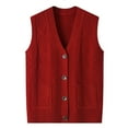 Posijego Sweater Vest For Women Solid Color V Neck Button Down