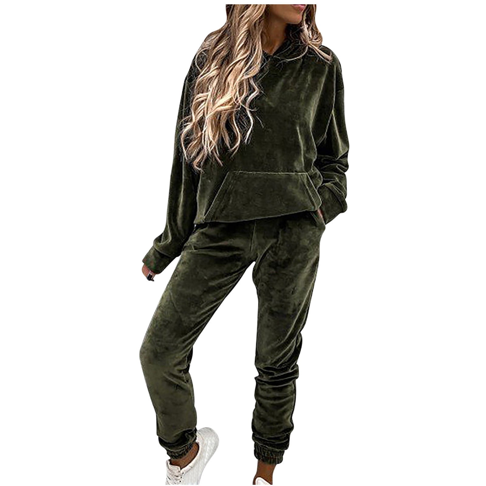 Posijego Two Piece Velvet Tracksuit Sweatpants Velour Hoodie Sweatshirt ...