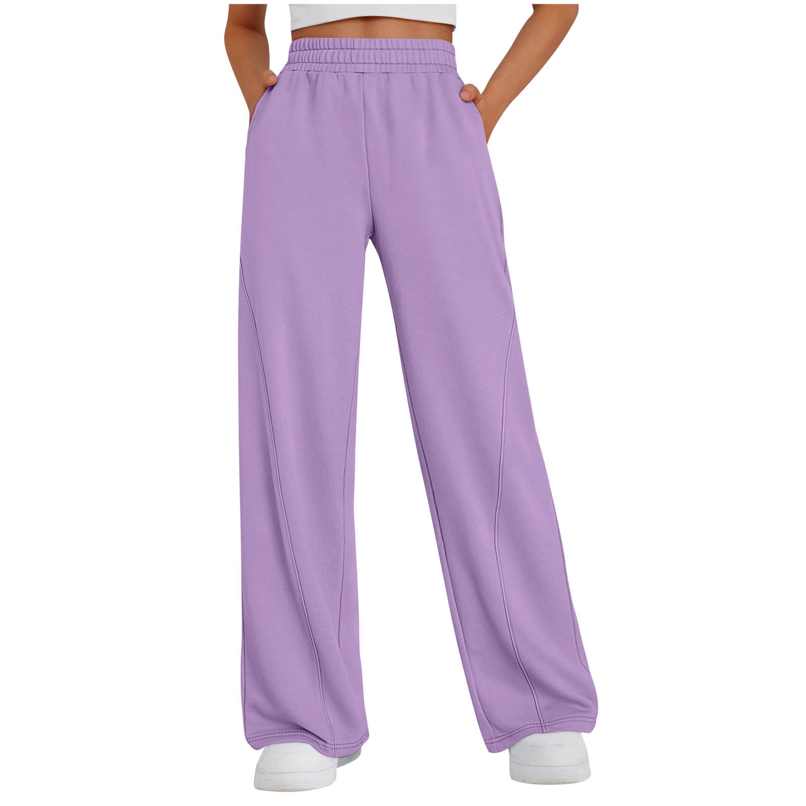 Posijego Wide Leg Sweatpants for Women Open Bottom Joggers Elastic ...