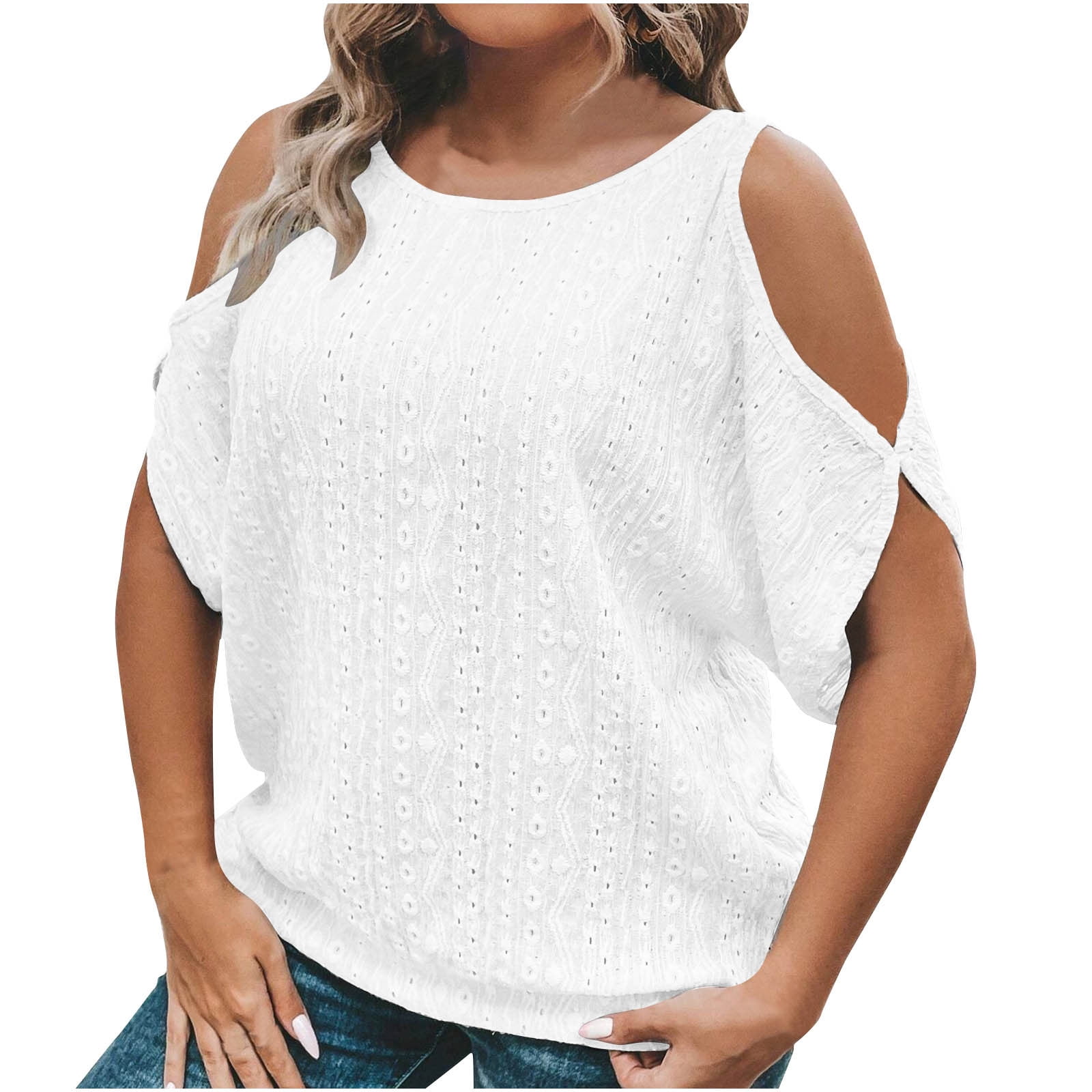 Posijego Women Casual Summer Tops Cold Shoulder Short Sleeve Loose T ...