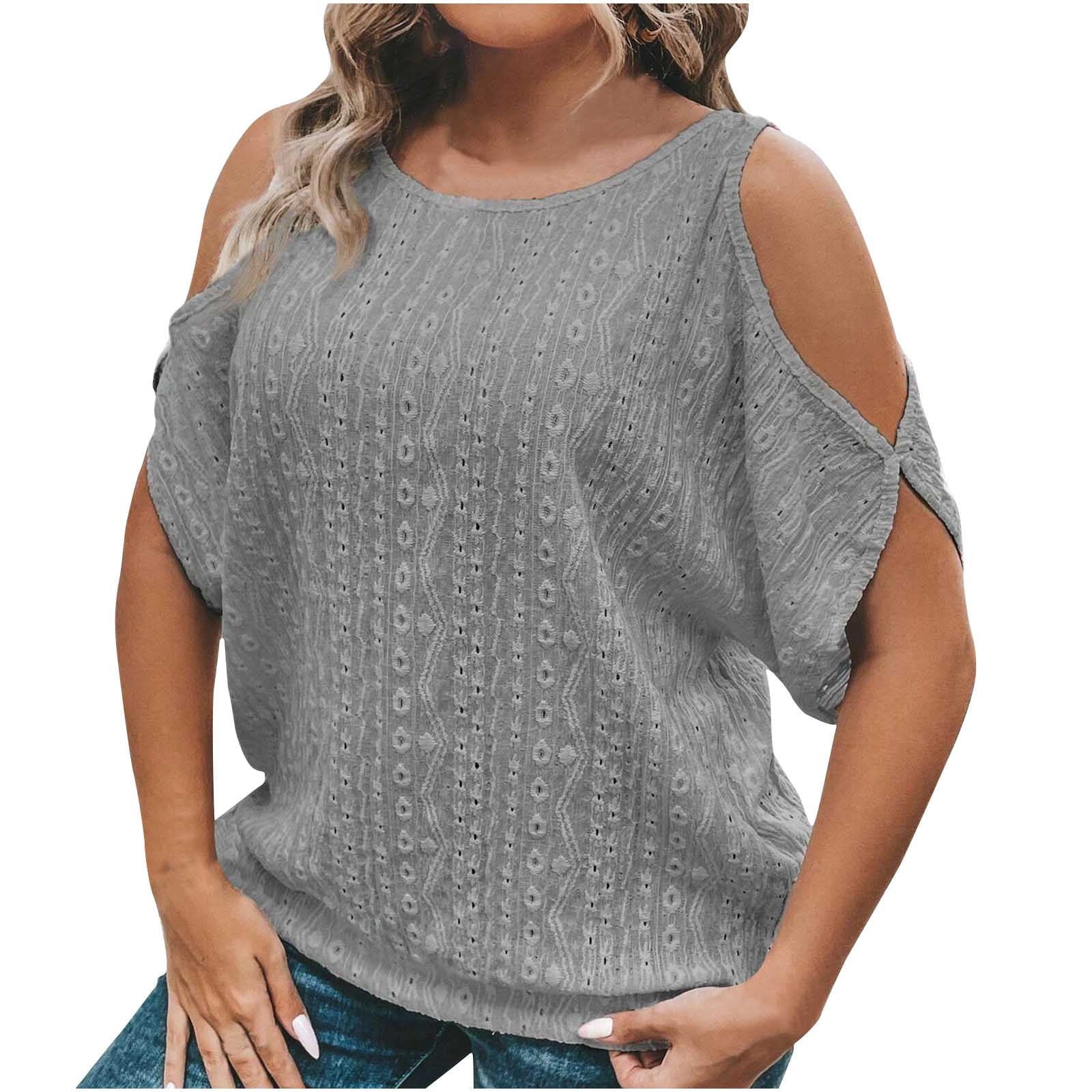 Posijego Women Casual Summer Tops Cold Shoulder Short Sleeve Loose T ...