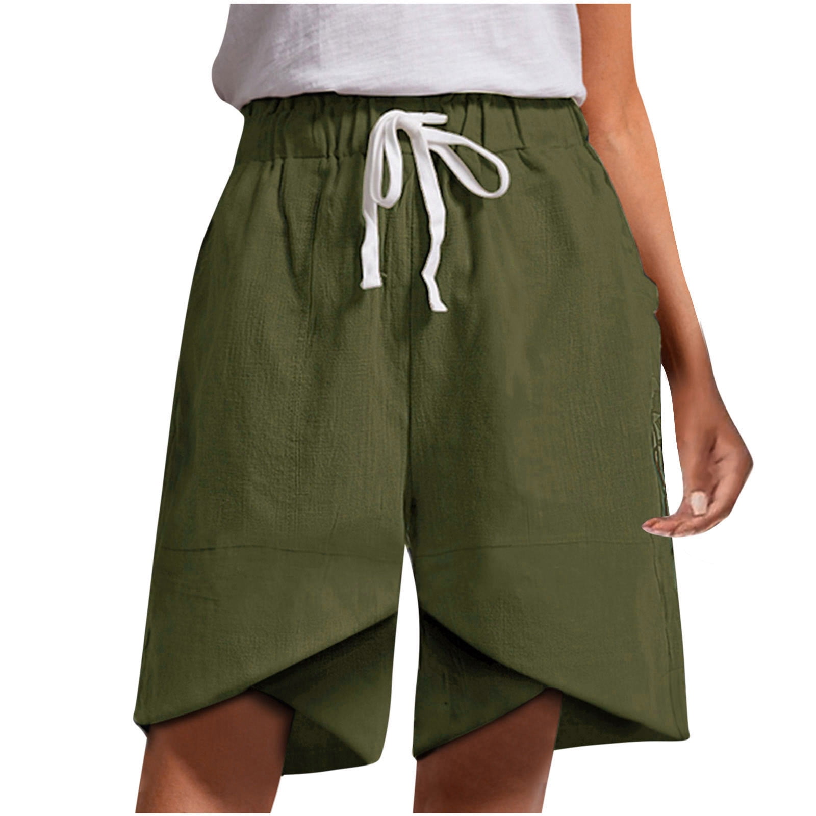 Posijego Women Cotton Linen Shorts Knee Length Short Pants High Waist ...