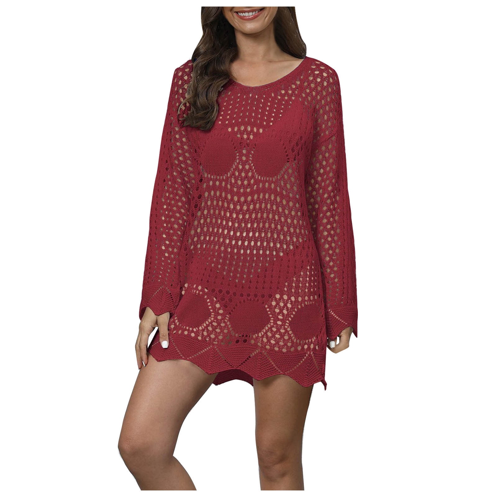 Posijego Women Swimsuit Coverups Bikini Cover Up Long Sleeve Crochet ...
