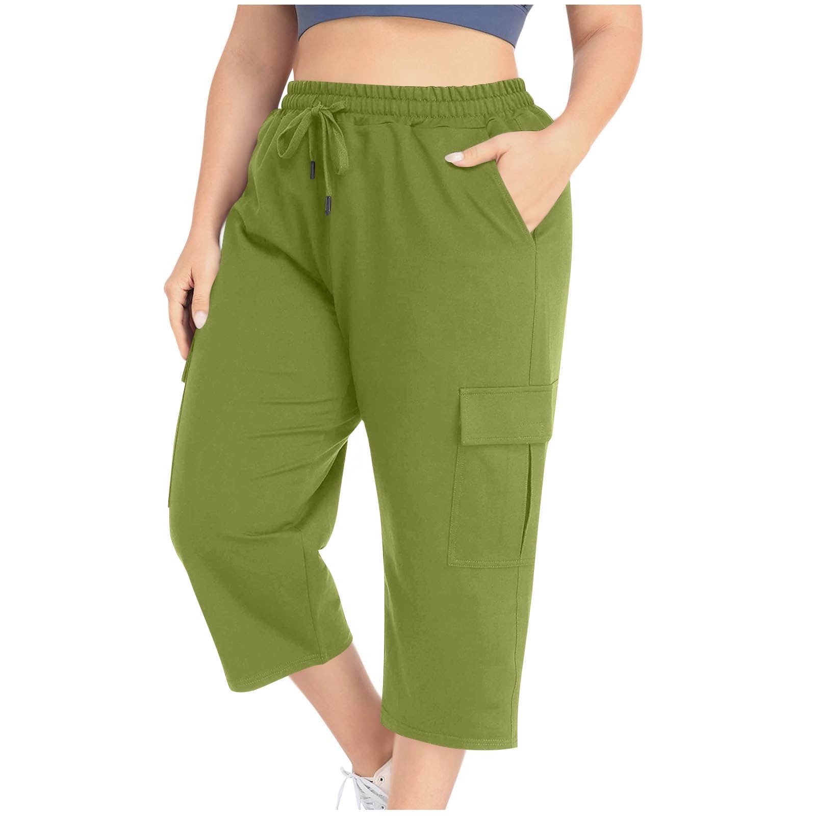 Posijego Cargo Capri Pants for Women Plus Size Sweatpants Cropped ...