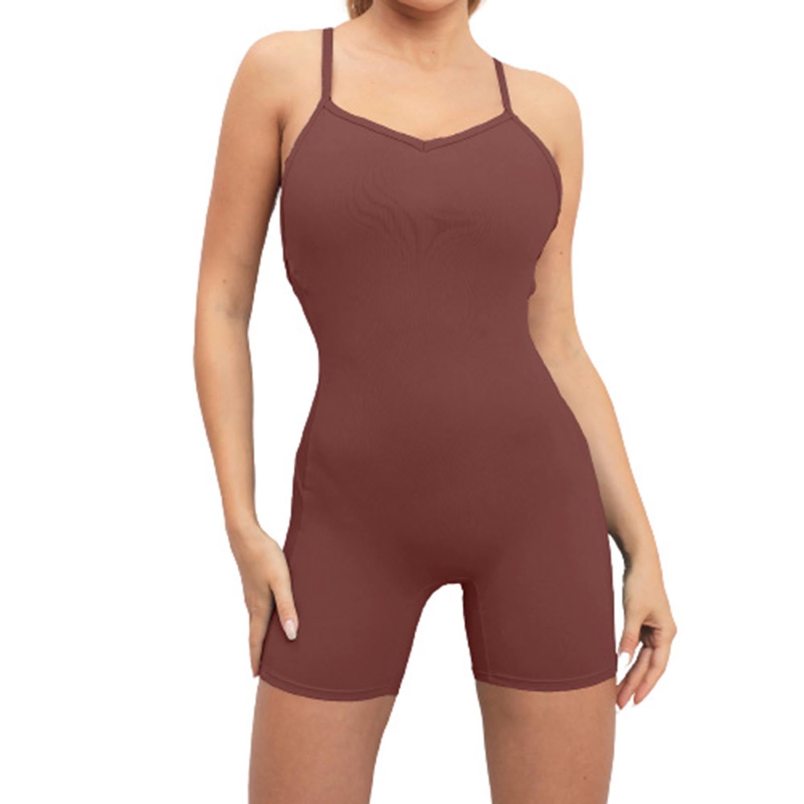 Posijego Women Workout Rompers Backless One-Piece Jumpsuit Shorts ...