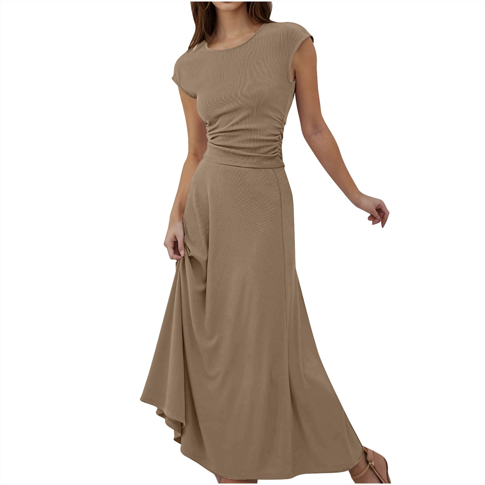 Posijego Womens 2 Piece Outfit Long Skirt Set Ribbed Knit Short Sleeve Tops And Maxi Skirt Set