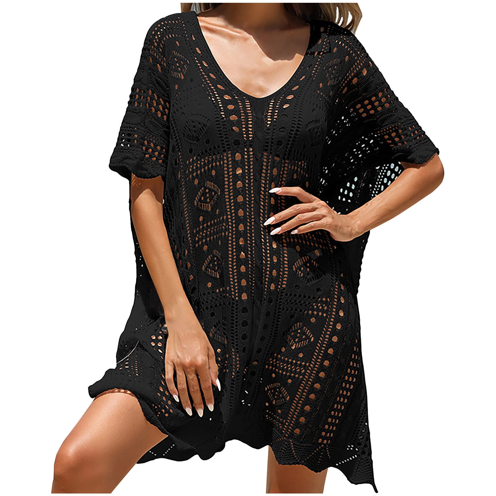 Posijego Women's Crochet Swimsuit Cover Up V Neck Swimwear Coverups ...