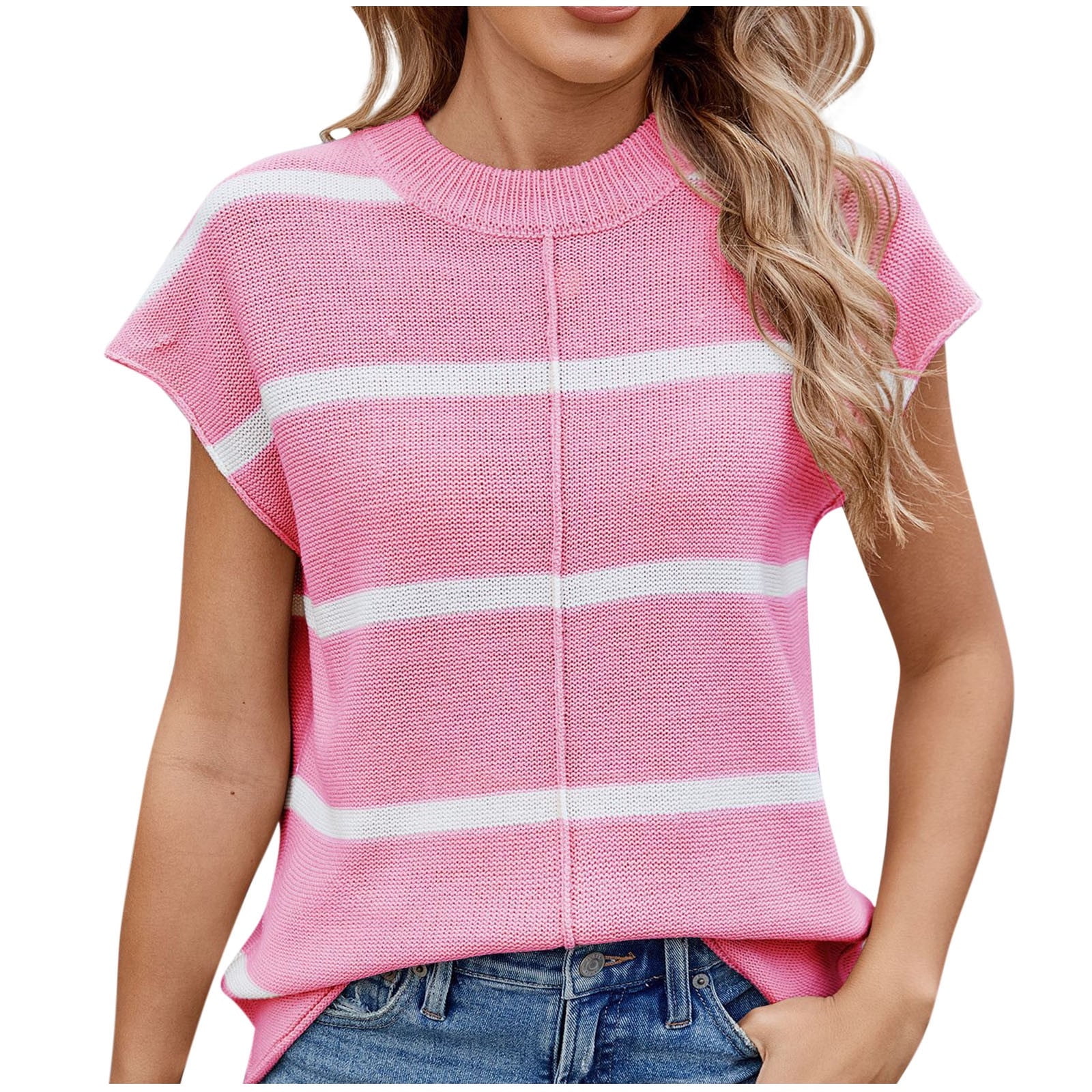 Posijego Women's Crochet Tank Tops Casual Crew Neck Cap Sleeve Sweater ...