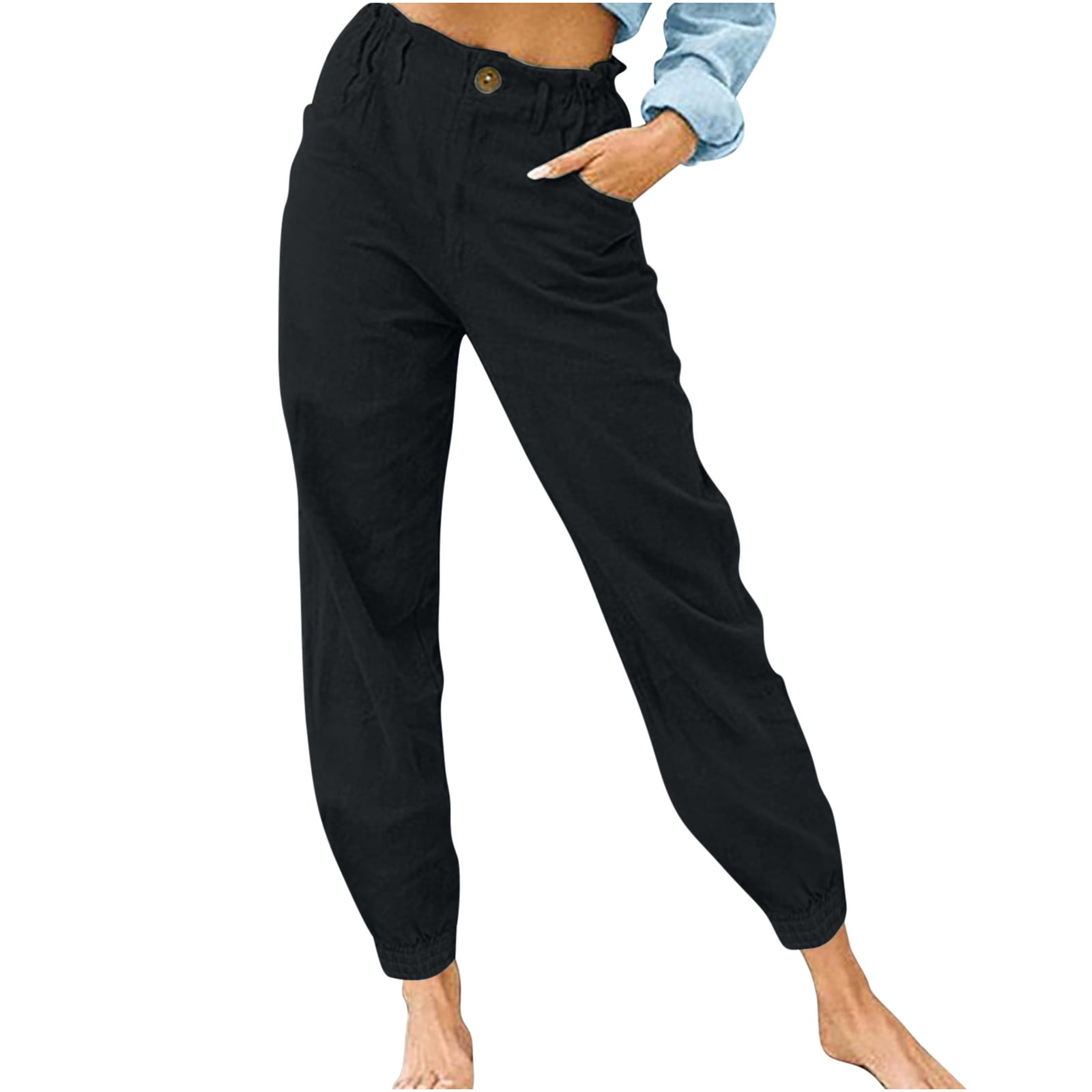 Posijego Women's High Waisted Linen Pants Ankle Length Casual Pants ...