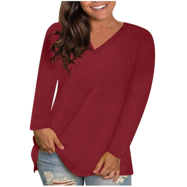Posijego Women's Long Sleeve T Shirt Solid Color Lightweight Tshirts ...