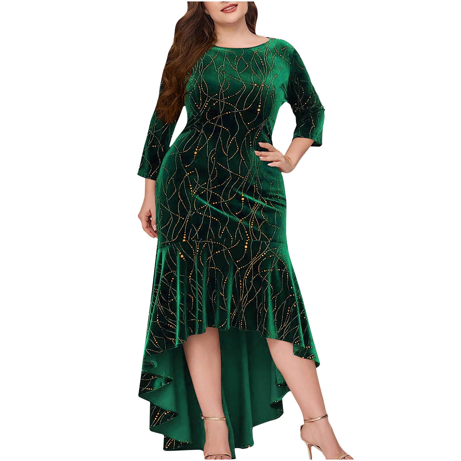 Posijego Women's Midi Velvet Dresses Long Sleeve Ruffle Flowy Cocktail ...