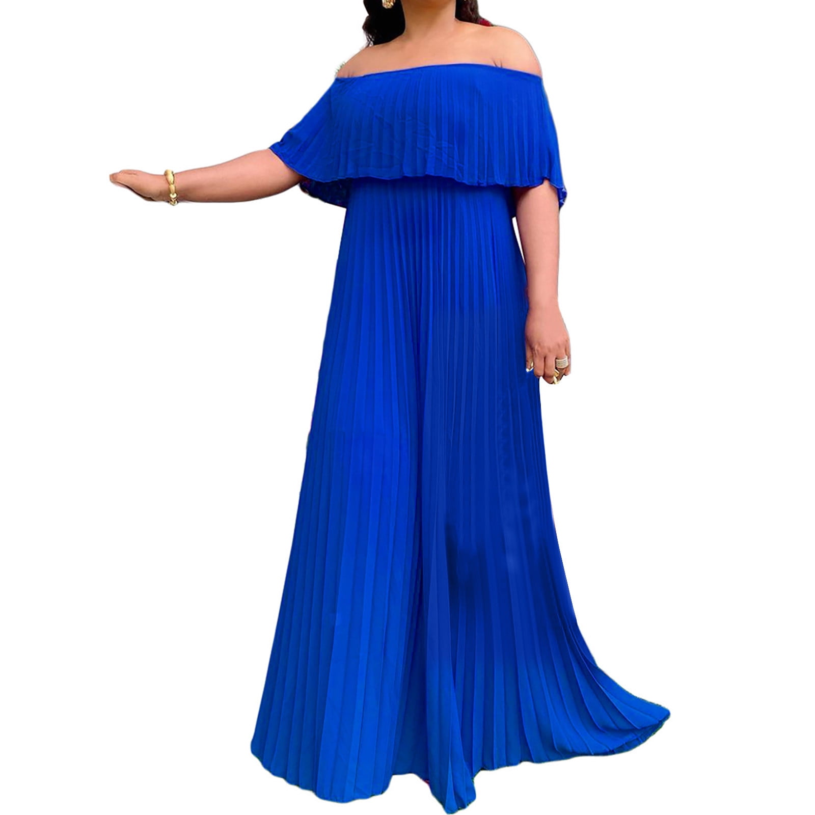 Posijego Women's Off Shoulder Maxi Dress Party Evening Pleated Cocktail ...