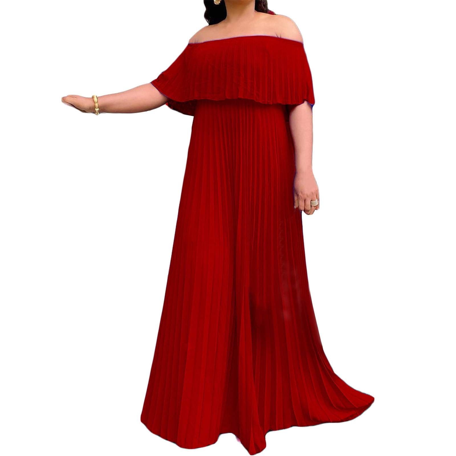 Posijego Women's Off Shoulder Maxi Dress Party Evening Pleated Cocktail ...