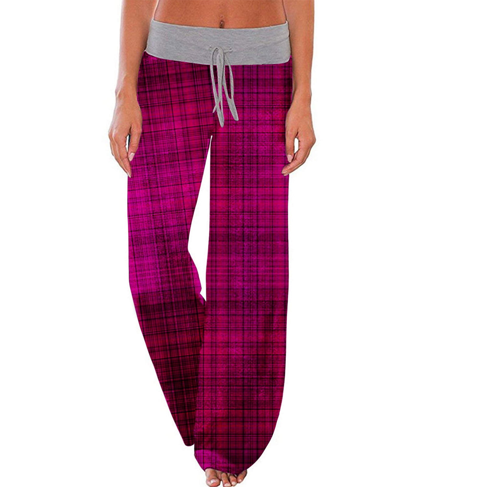 Posijego Womens Plaid Wide Leg Pajama Pants Comfy Straight Leg Lounge
