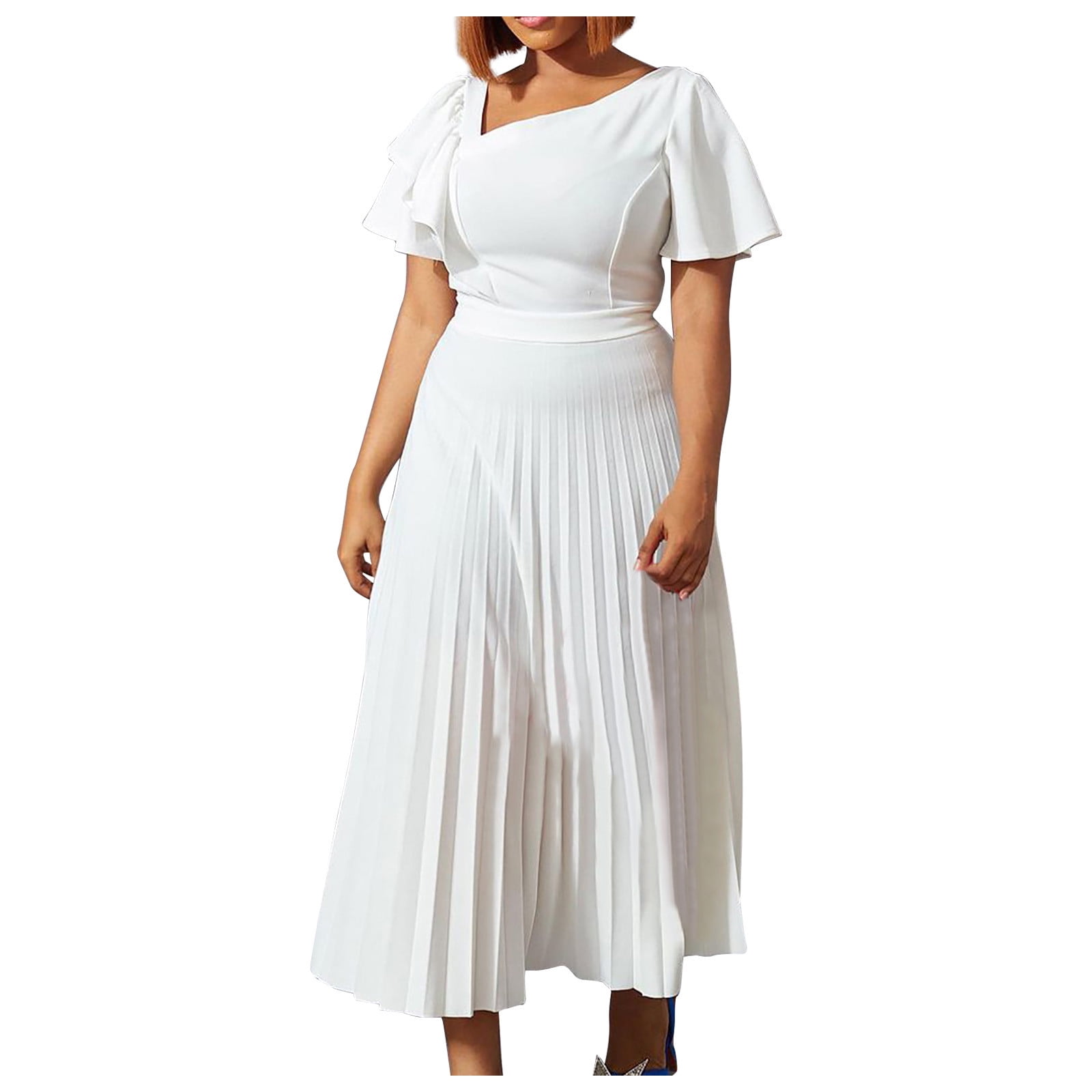 Posijego Women's Plus Size Maxi Dresses Short Sleeve Pleated Cocktail ...