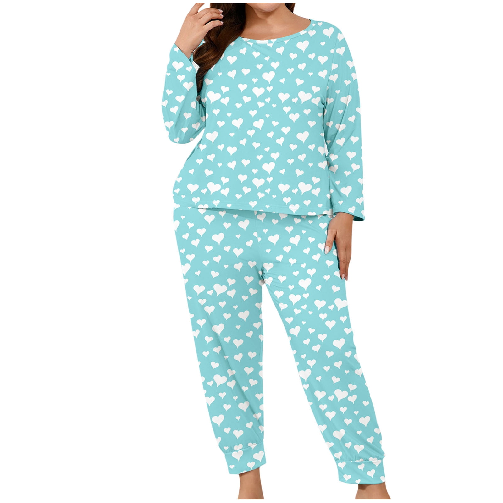 Posijego Women's Plus Size Pajama Set Heart Graphic Long Sleeve Sleepwear Pants Pjs Lounge Sets ...