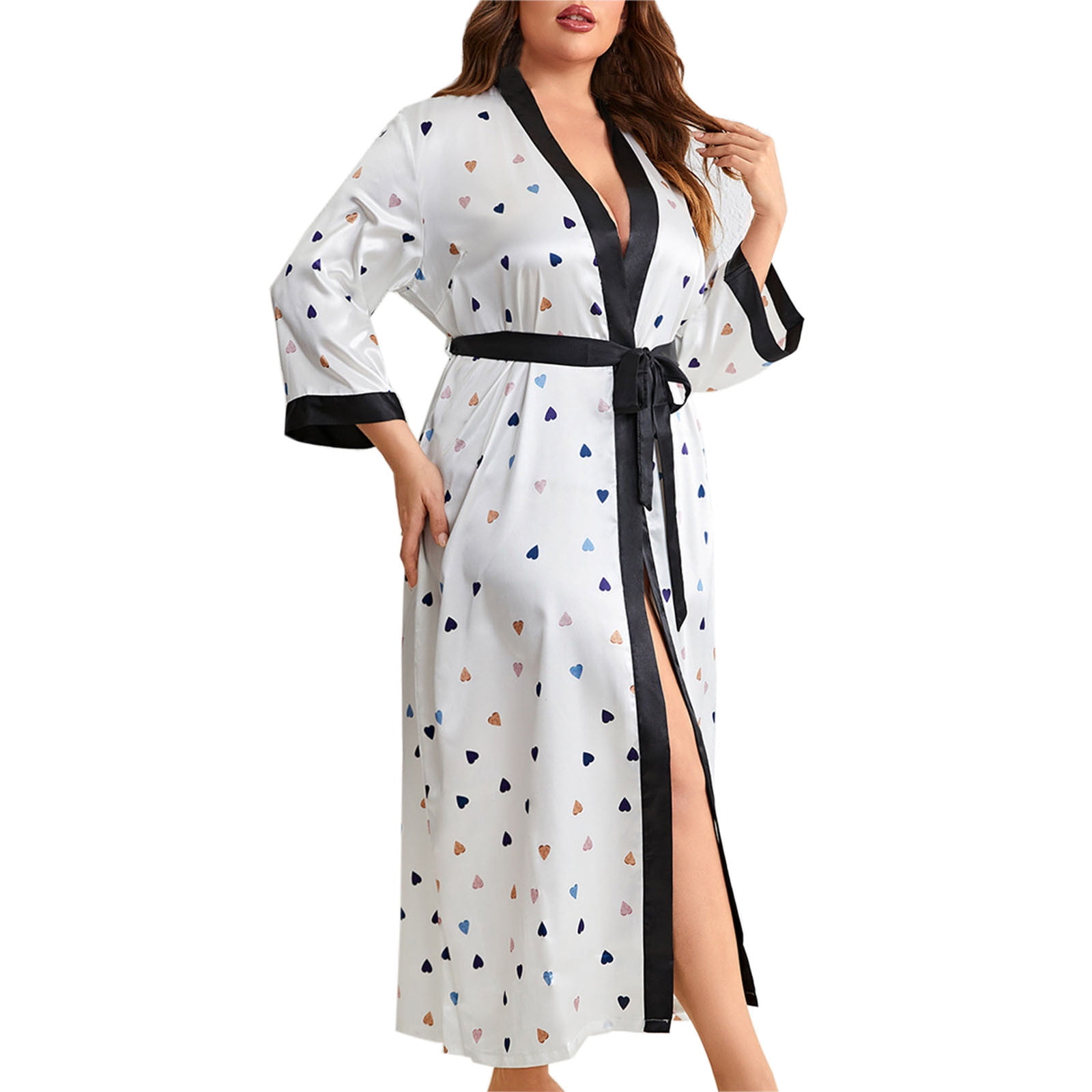 Posijego Women's Plus Size Robe 3/4 Sleeve Wrap V Neck Sleepwear Loose ...