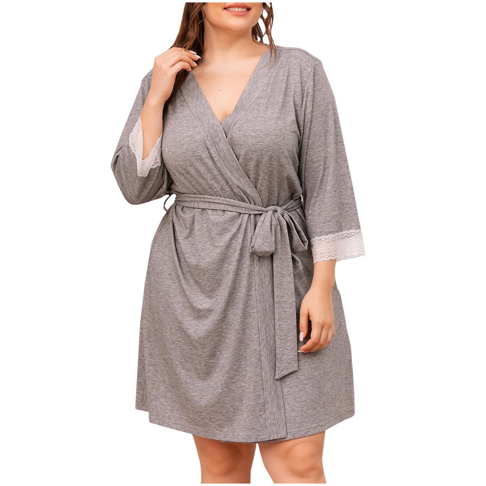 Posijego Women's Plus Size Robe 3/4 Sleeve Wrap V Neck Sleepwear Loose ...